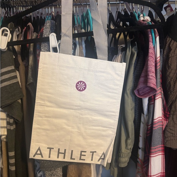 Athleta | Bags | Athleta White Tote Bag With Purple Logo | Poshmark